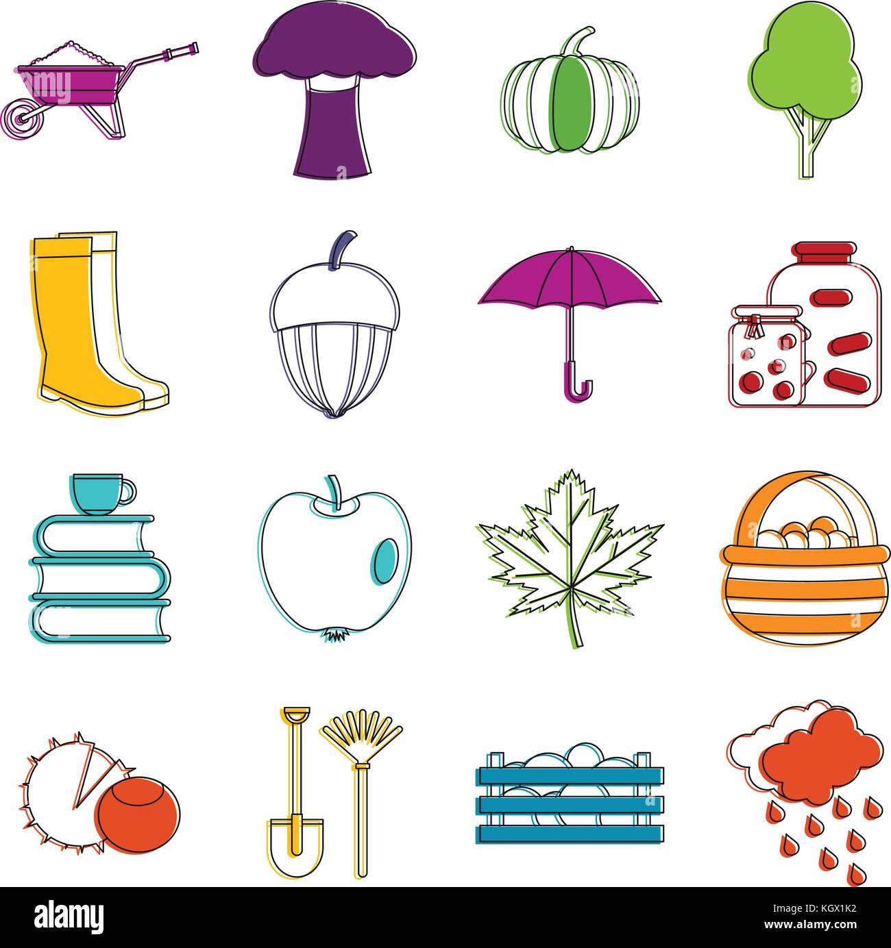 Autumn icons doodle set Stock Vector Image & Art - Alamy