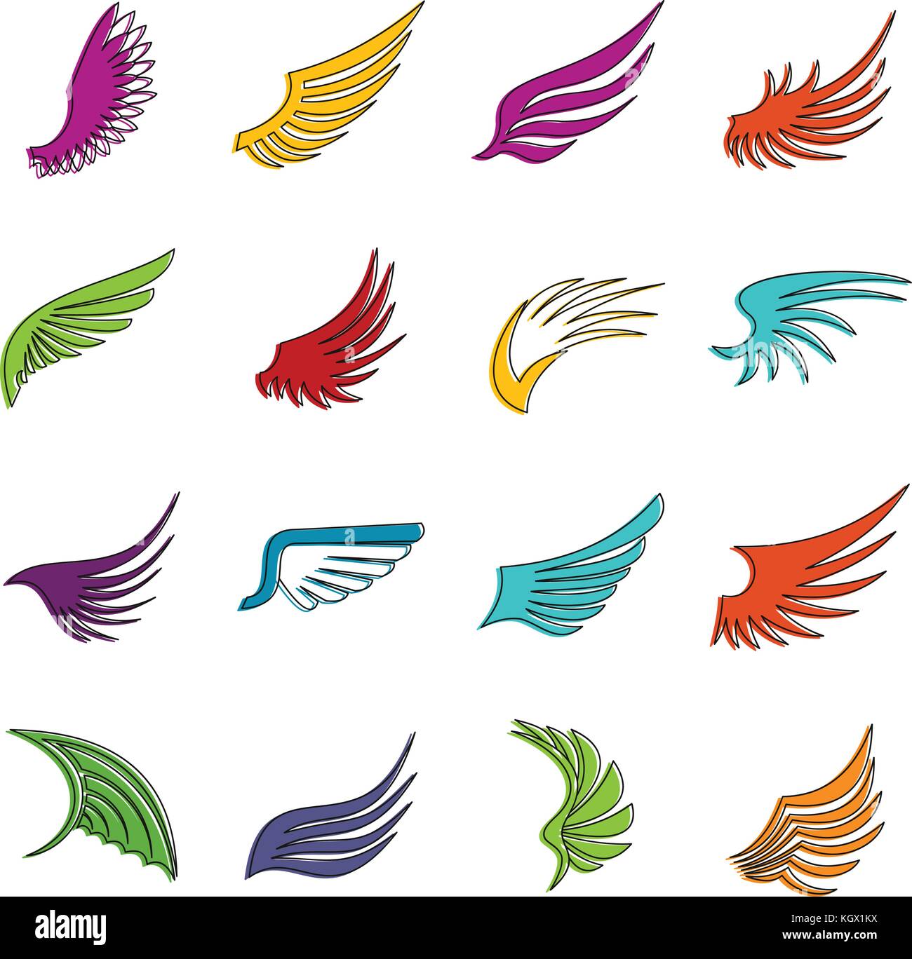 Wing icons doodle set Stock Vector Image & Art - Alamy
