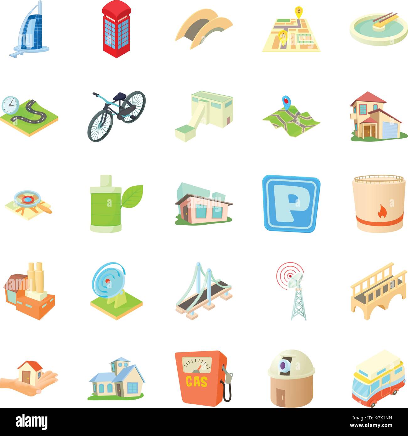 Developed city icons set, cartoon style Stock Vector Image & Art - Alamy