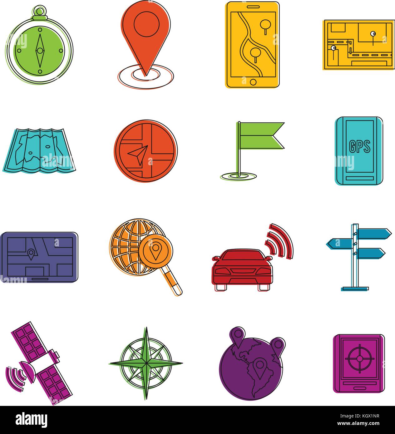 Navigation icons doodle set Stock Vector Image & Art - Alamy