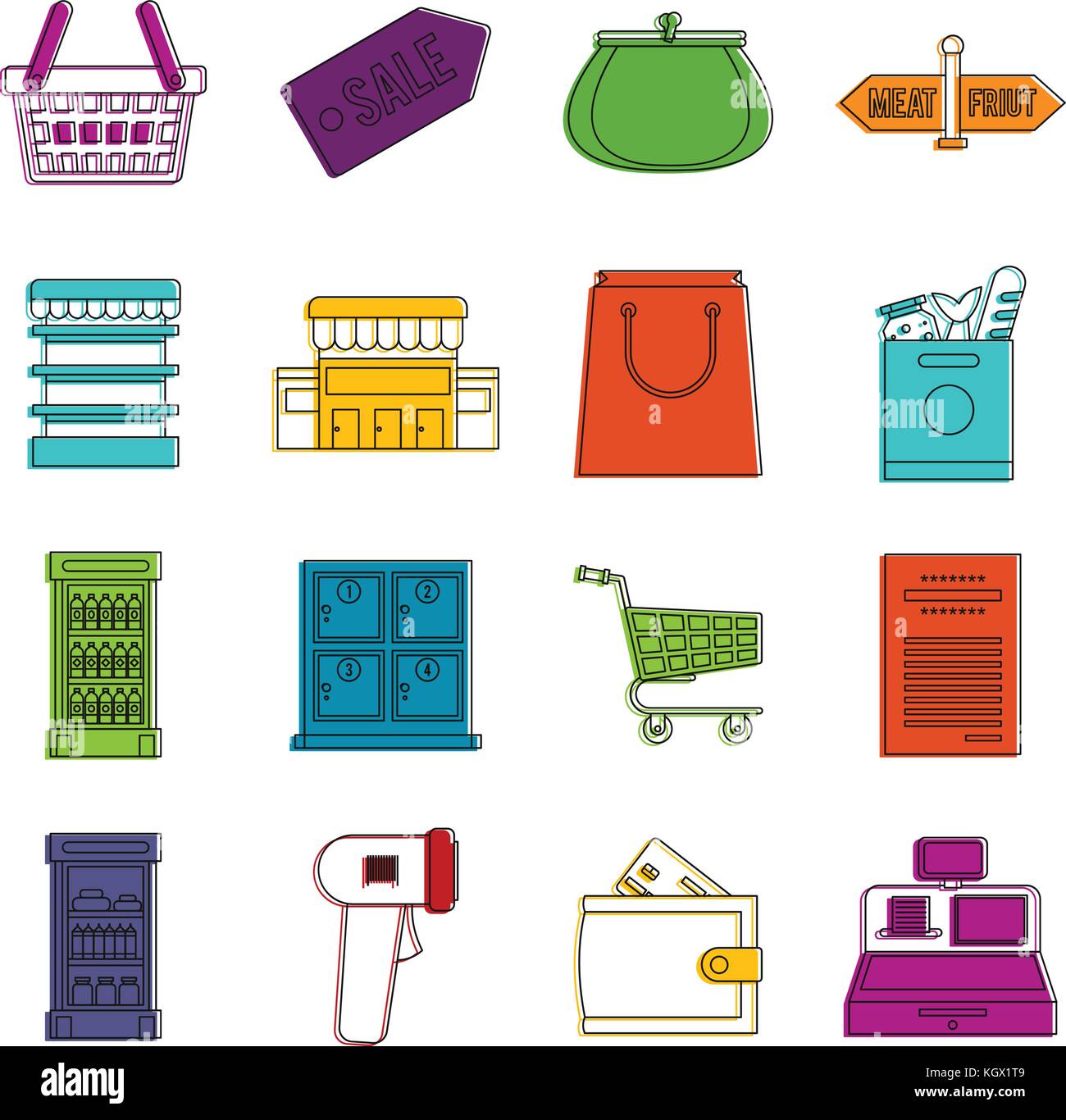 Supermarket icons doodle set Stock Vector Image & Art - Alamy