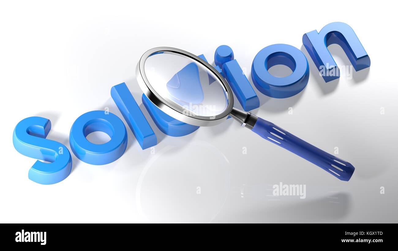 Magnifier on blue Solution - 3D rendering Stock Photo - Alamy