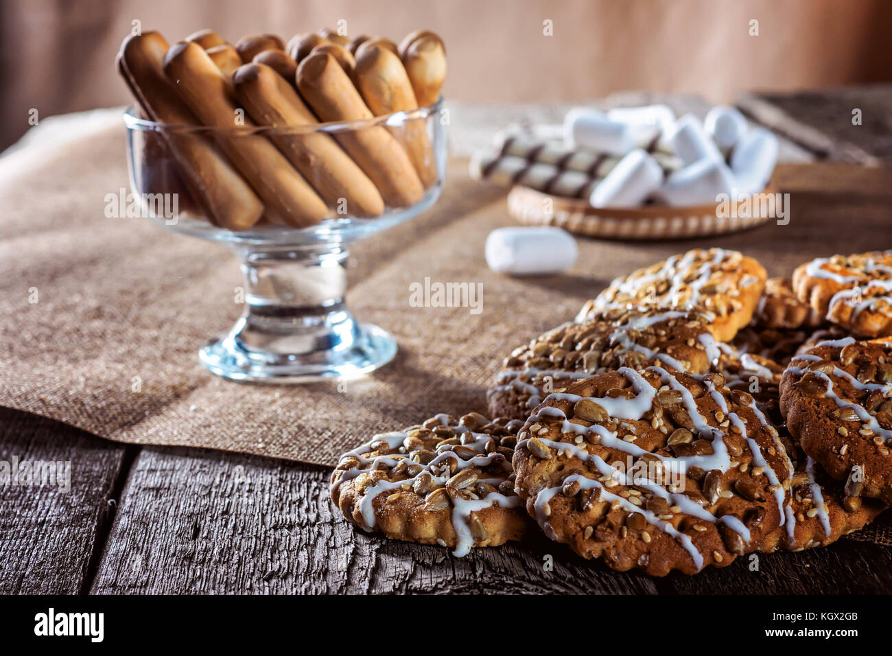 Still life recipe homemade honey ginger oatmeal cookie, pirouette ...