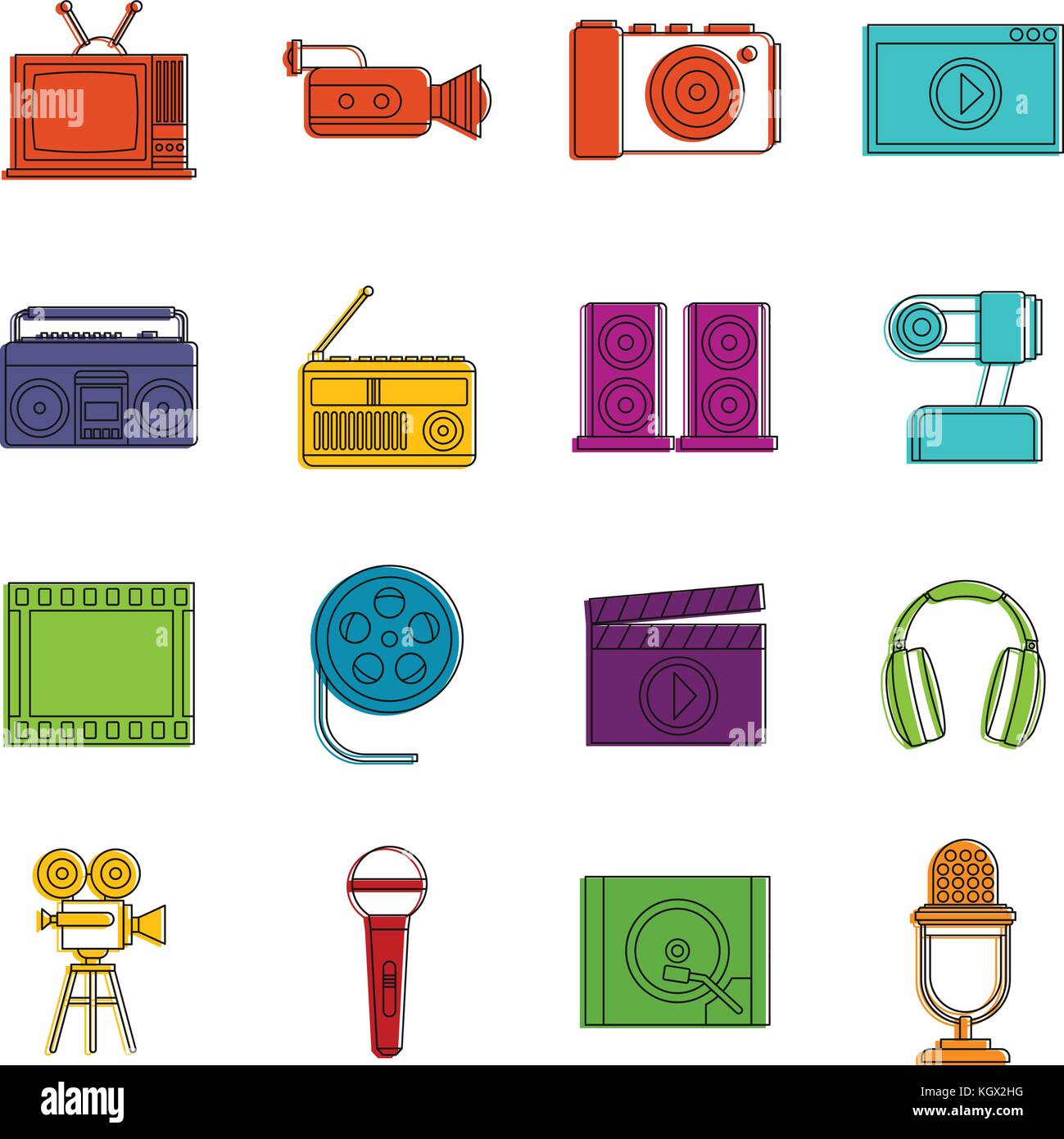 Audio and video icons doodle set Stock Vector Image & Art - Alamy