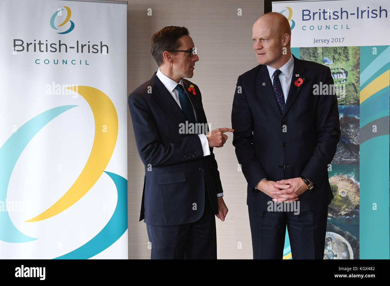 Chief Minister Guernsey Government Gavin St Pier (right) is greeted by ...