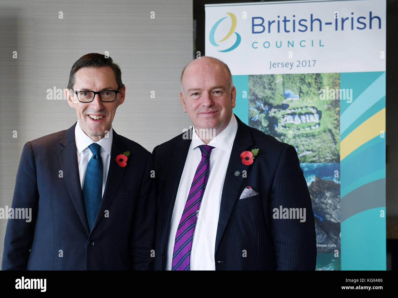 Chief Minister Guernsey Government Gavin St Pier (right) is greeted by ...