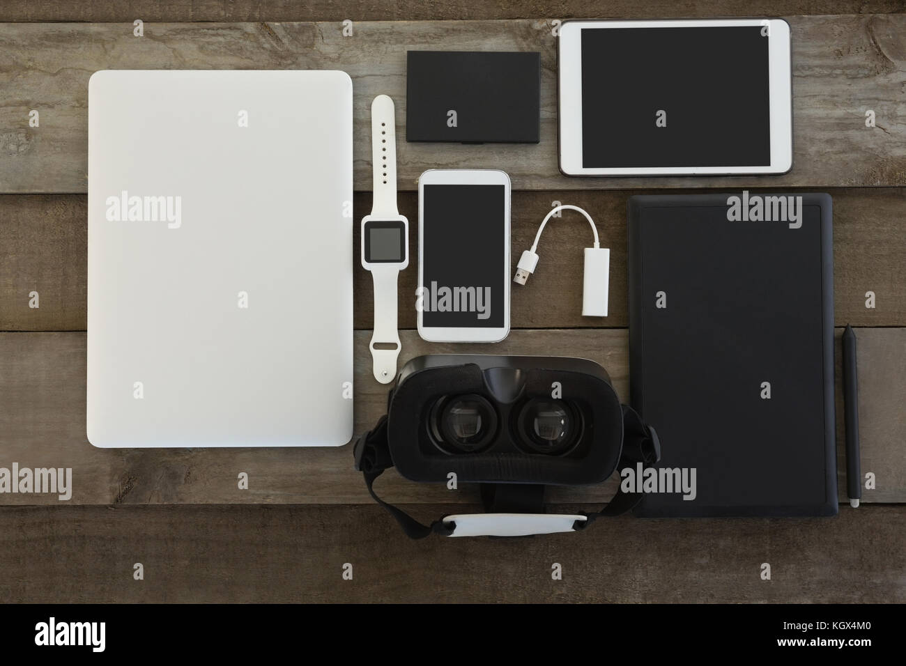 Overhead various gadgets hi-res stock photography and images - Alamy