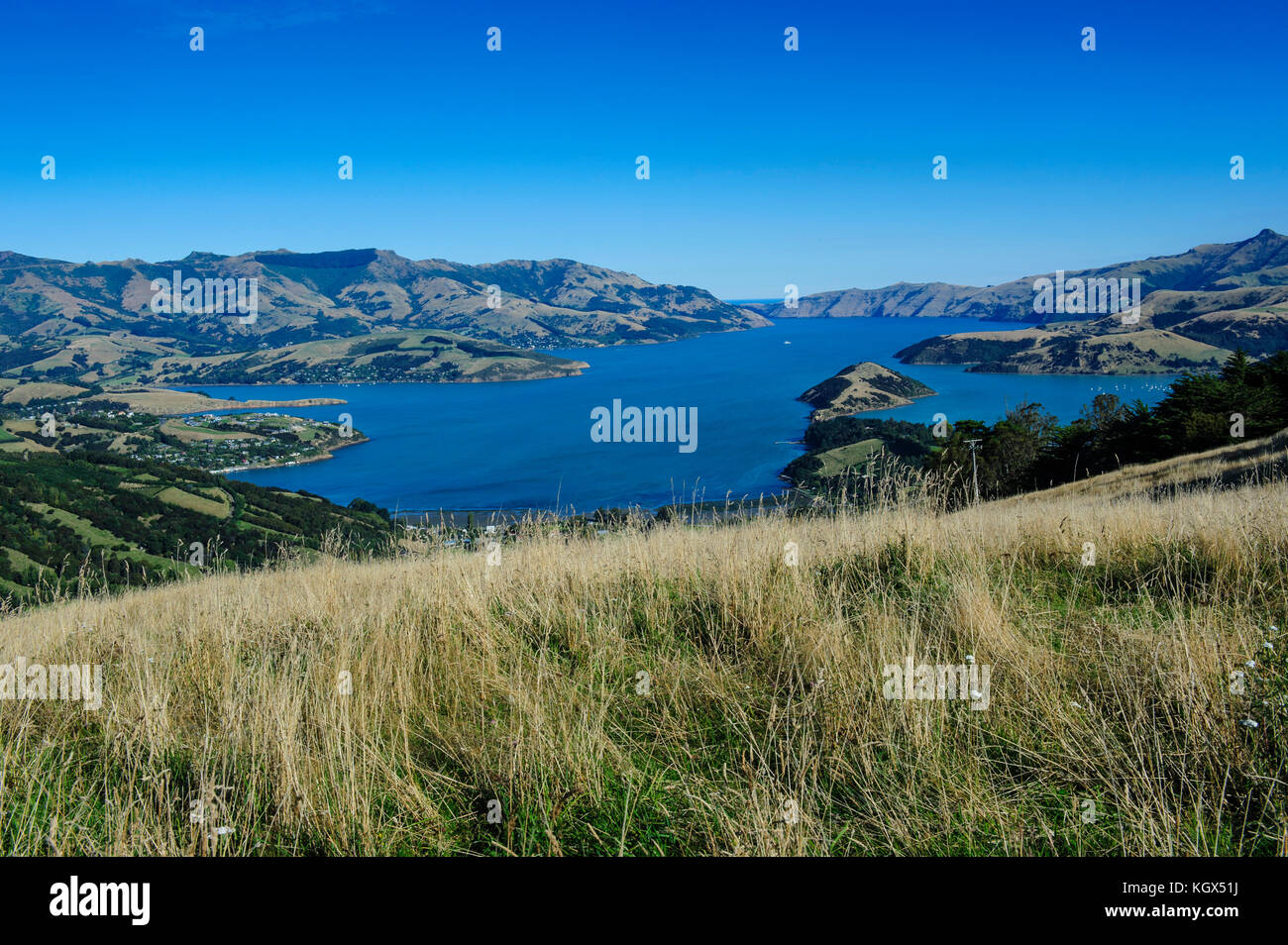 Beautiful scenery around Akaroa harbour, Banks Peninsula, South Island ...