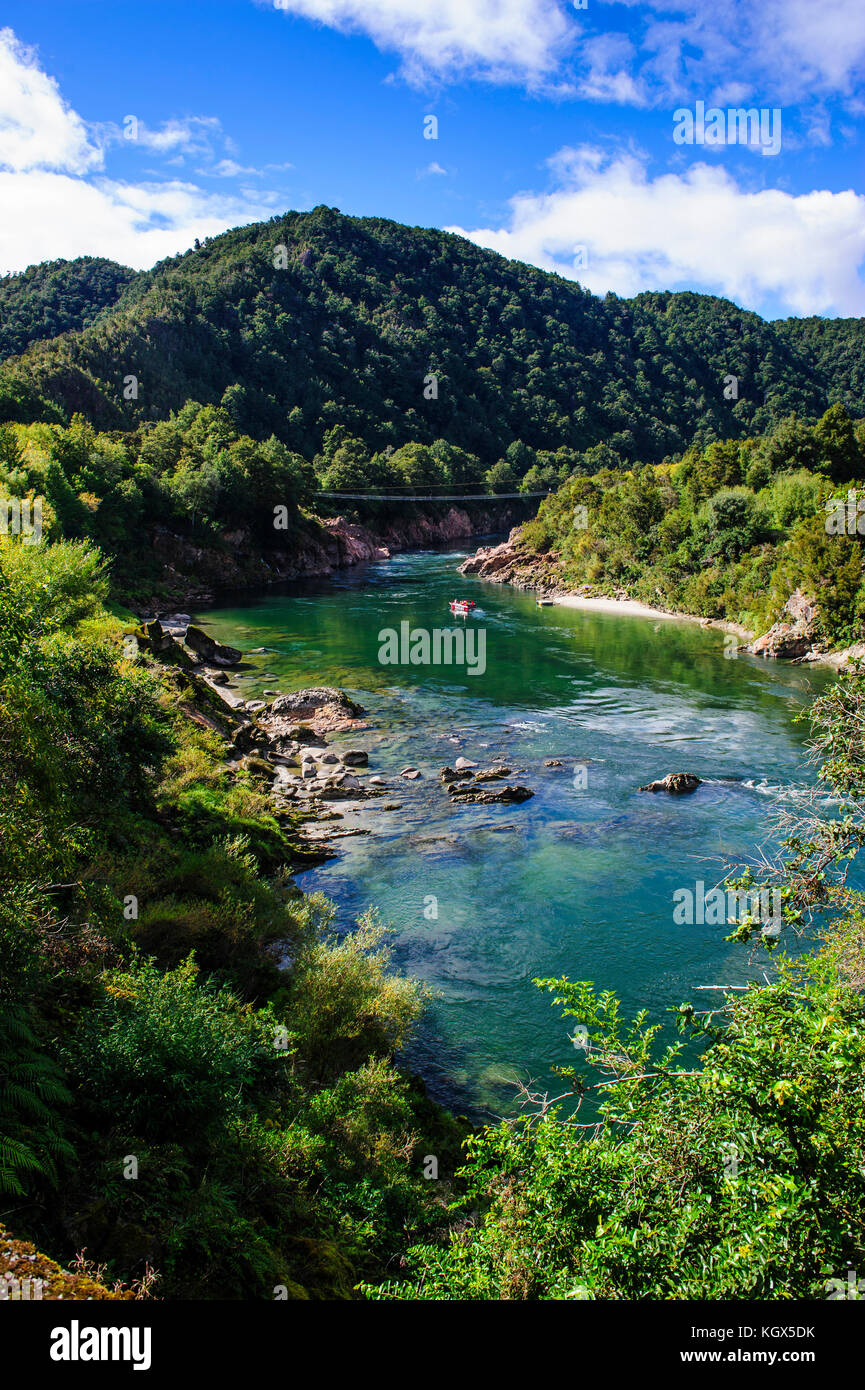 Long hanging bridge over the Buller Gorge, South Island, New Zealand ...
