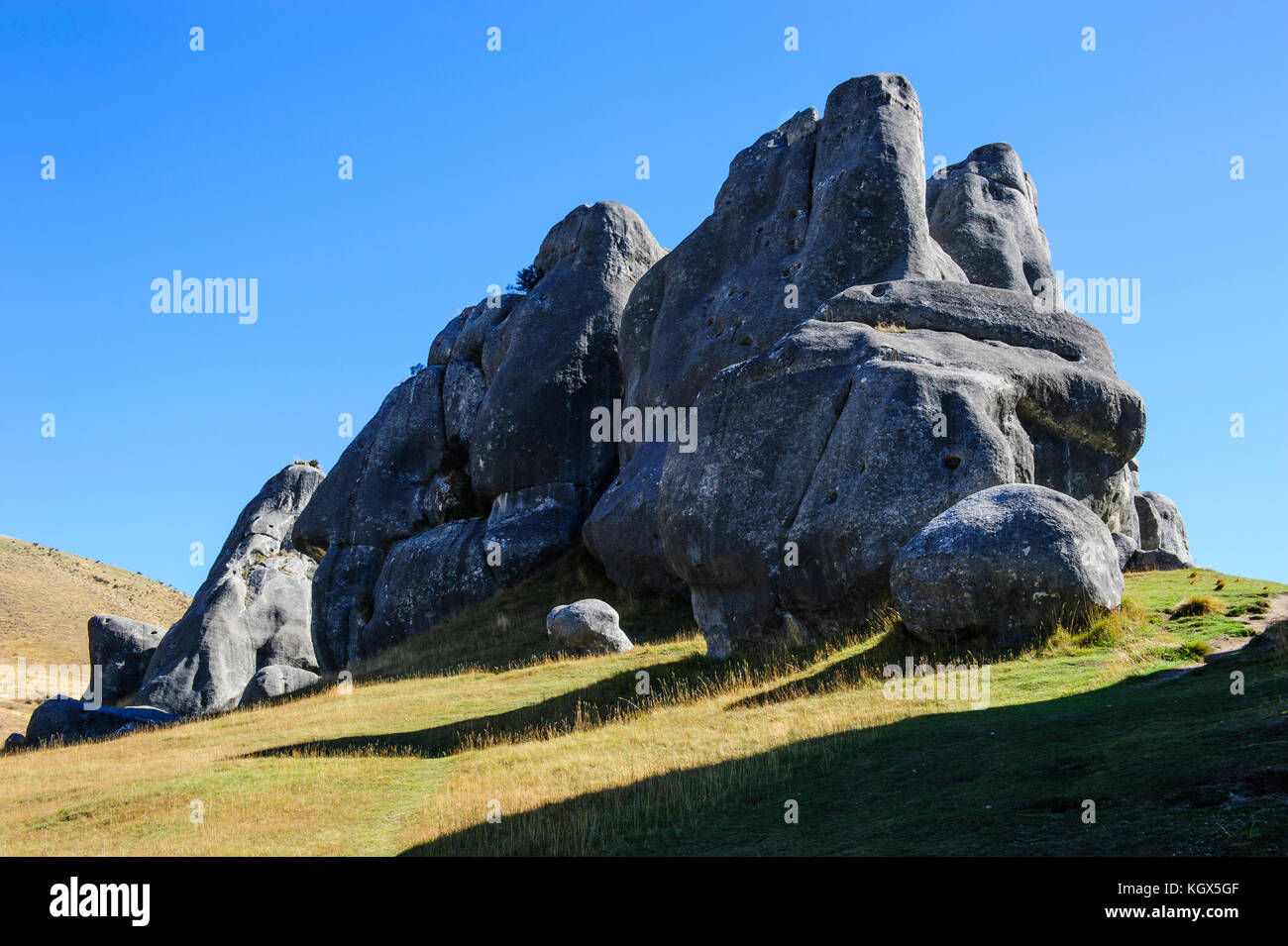 Limestone outcrops on Castle Hill, South Island, New Zealand Stock ...