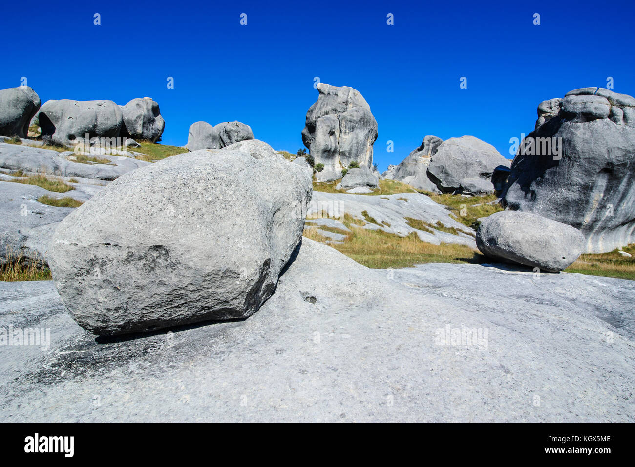 Limestone outcrops on Castle Hill, South Island, New Zealand Stock ...