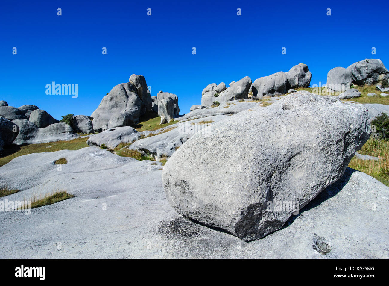 Limestone outcrops on Castle Hill, South Island, New Zealand Stock ...