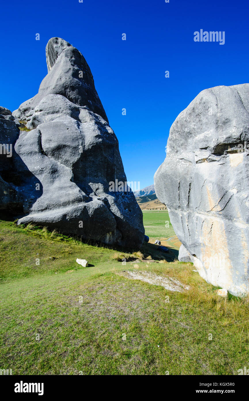 Limestone outcrops on Castle Hill, South Island, New Zealand Stock ...
