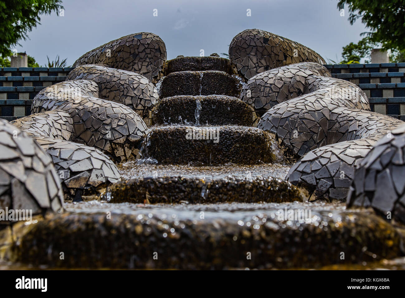 A step fountain in Yamashita Park, Yokohama, Japan. The Eastern end of ...