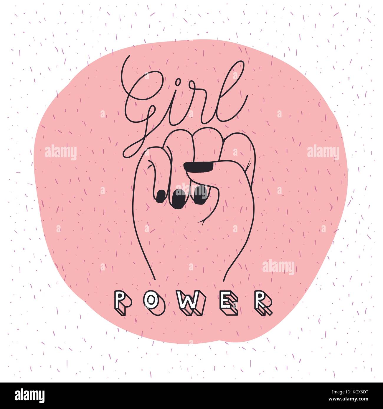 girl power emblem with raised fist in sign of victory in circular pink ...