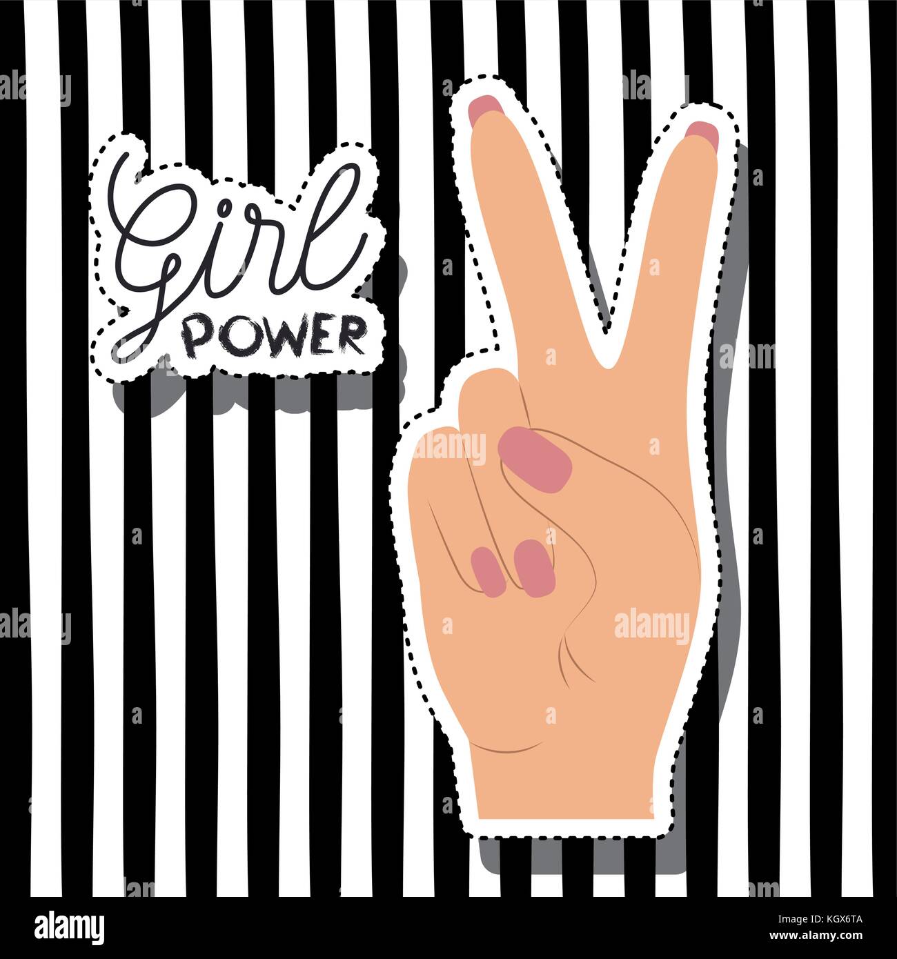 girl power poster text and hand in skin color sticker making victory ...