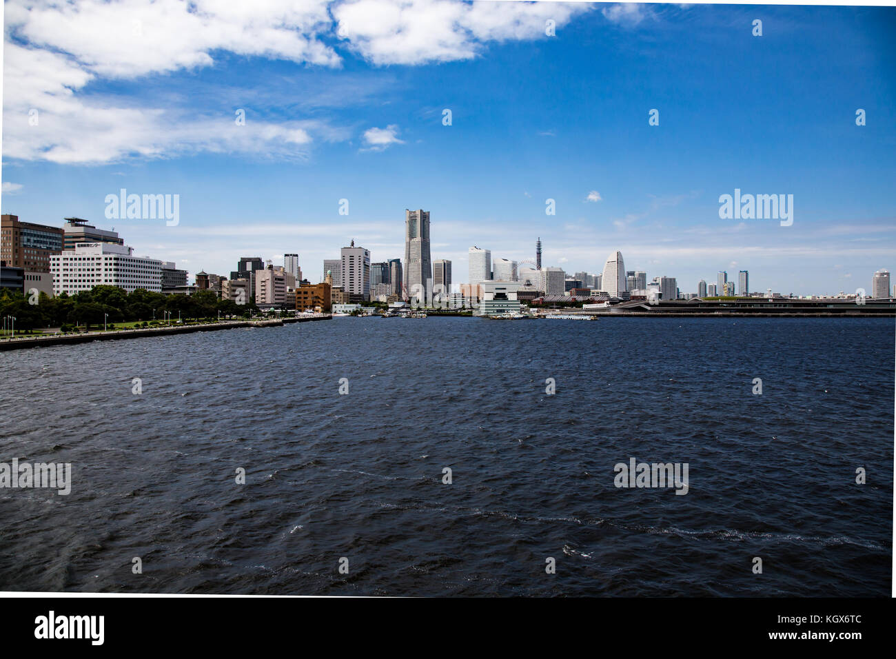 The Yokohama waterfront skyline seen from Tokyo Bay Stock Photo - Alamy