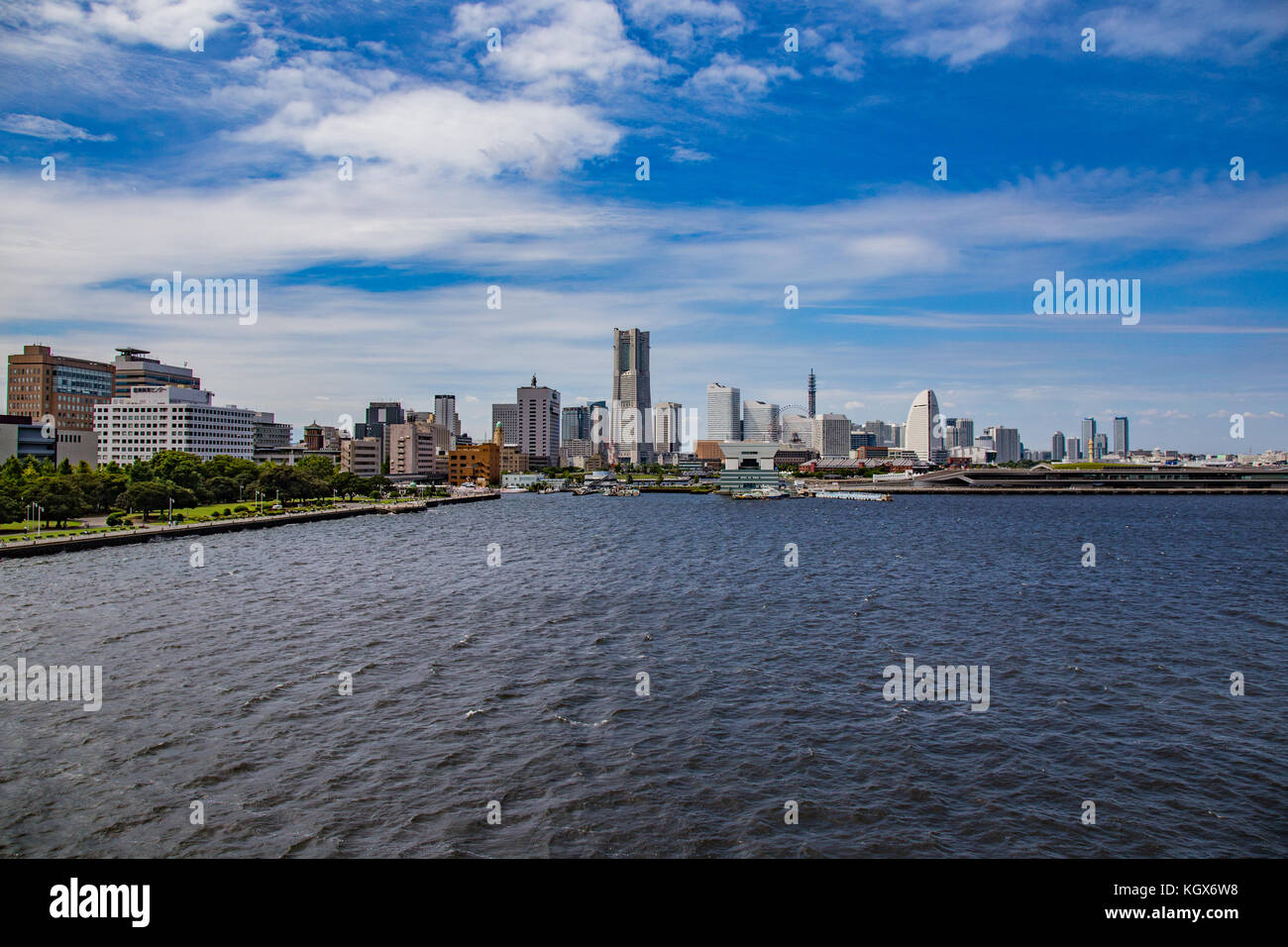 The Yokohama waterfront skyline seen from Tokyo Bay Stock Photo - Alamy