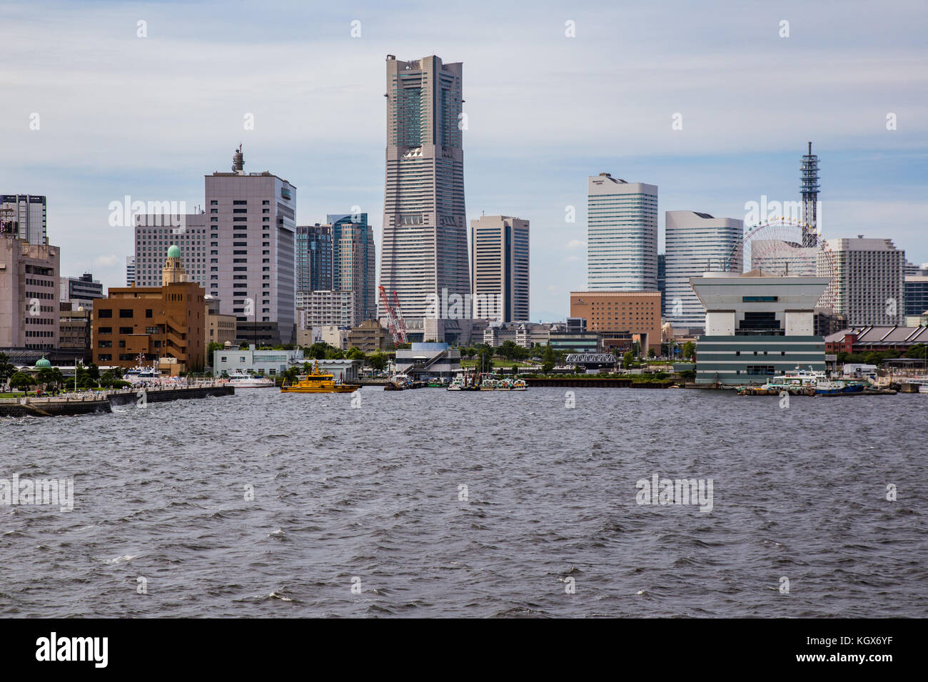 The Yokohama waterfront skyline seen from Tokyo Bay Stock Photo - Alamy