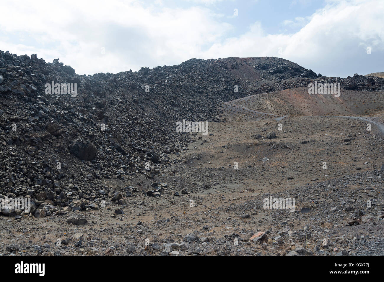 Exotic rocky road to the crater of the volcano. The volcano is located ...