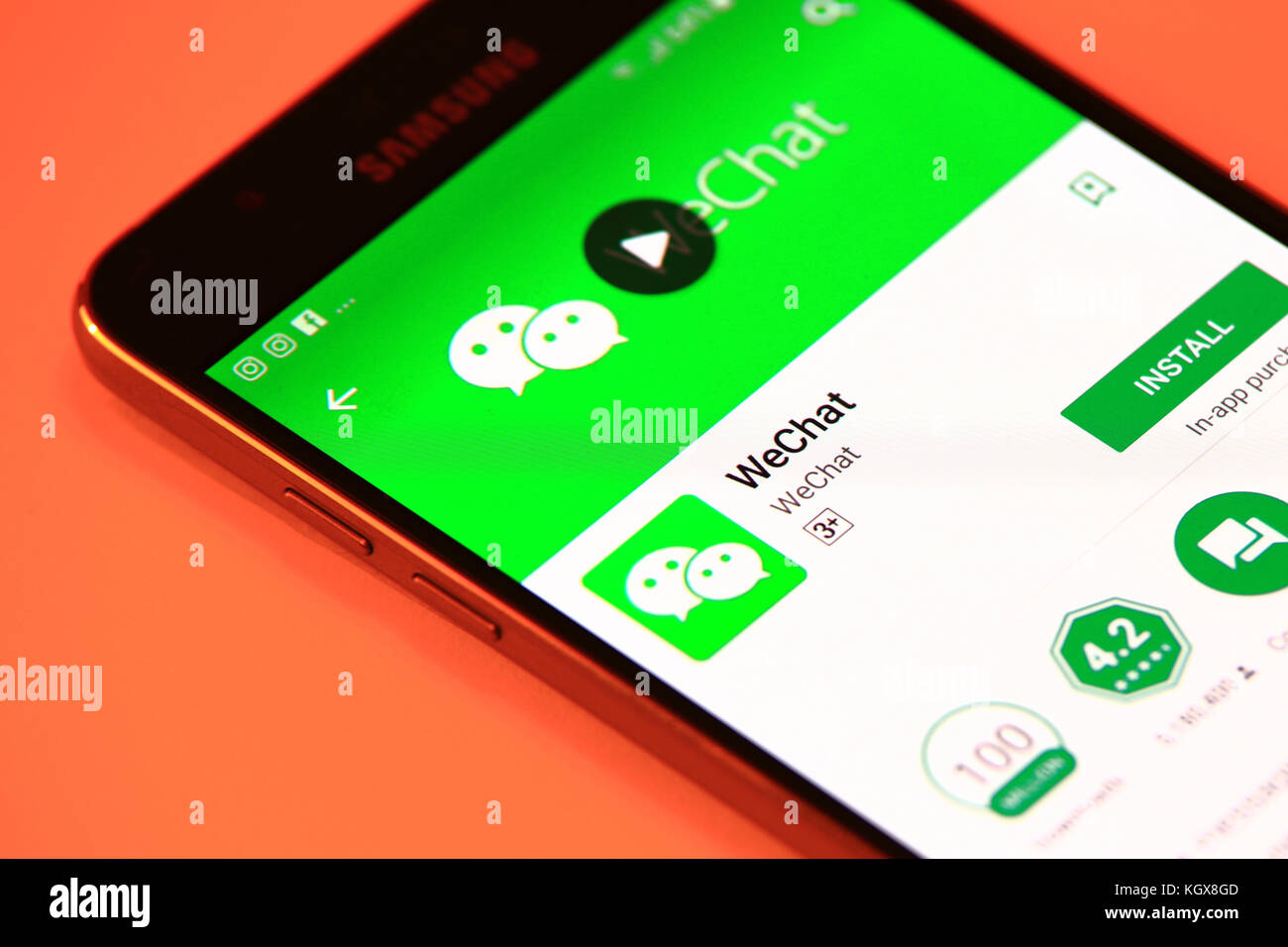 New York, USA - October 29, 2017: WeChat application in Play Store ...