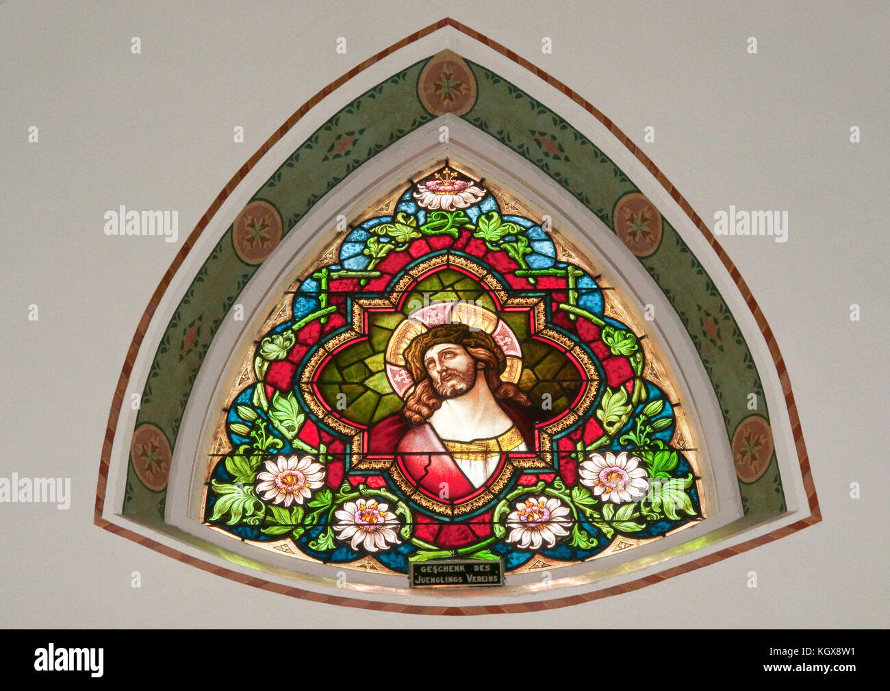 Jesus Christ, stained glass window at St. Mary Catholic Church, built ...