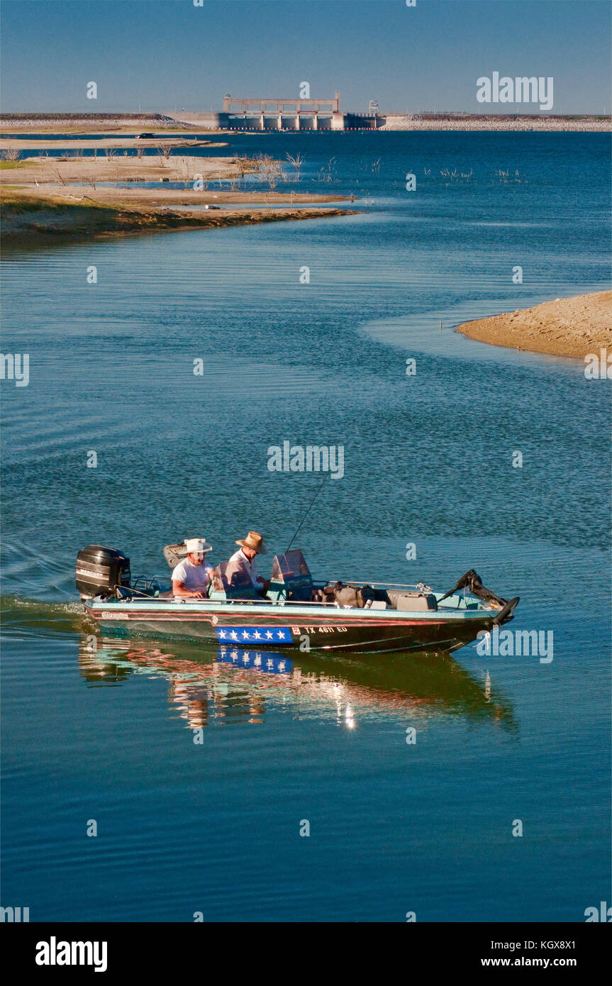 Boats at Falcon Lake, artificial reservoir on Rio Grande, Falcon Dam in ...