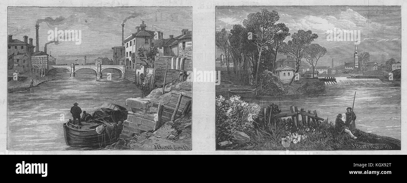 Bridge over Mersey at Warrington Mersey weir at Latchford. Cheshire ...