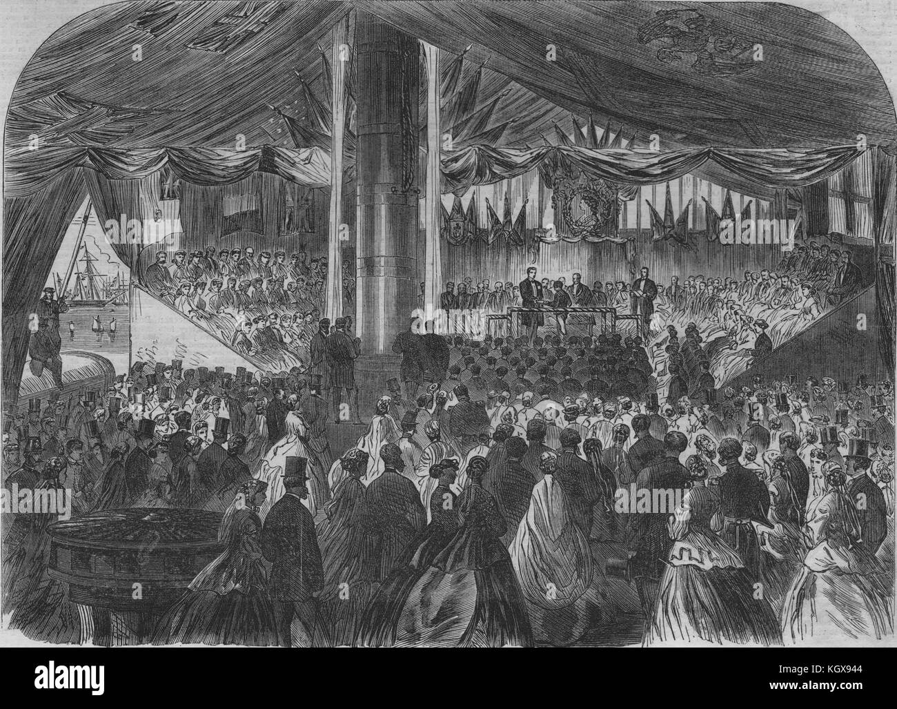 Duke Of Edinburgh giving prizes on the school Frigate Conwy, Liverpool ...