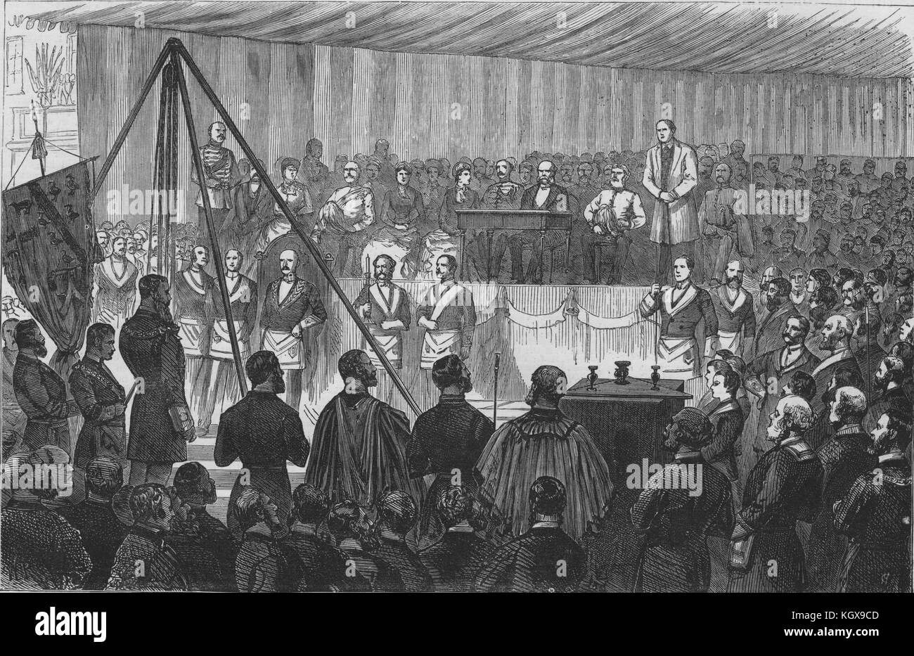 Laying the keystone of the Harris Free Library, Preston. Derby speaking ...