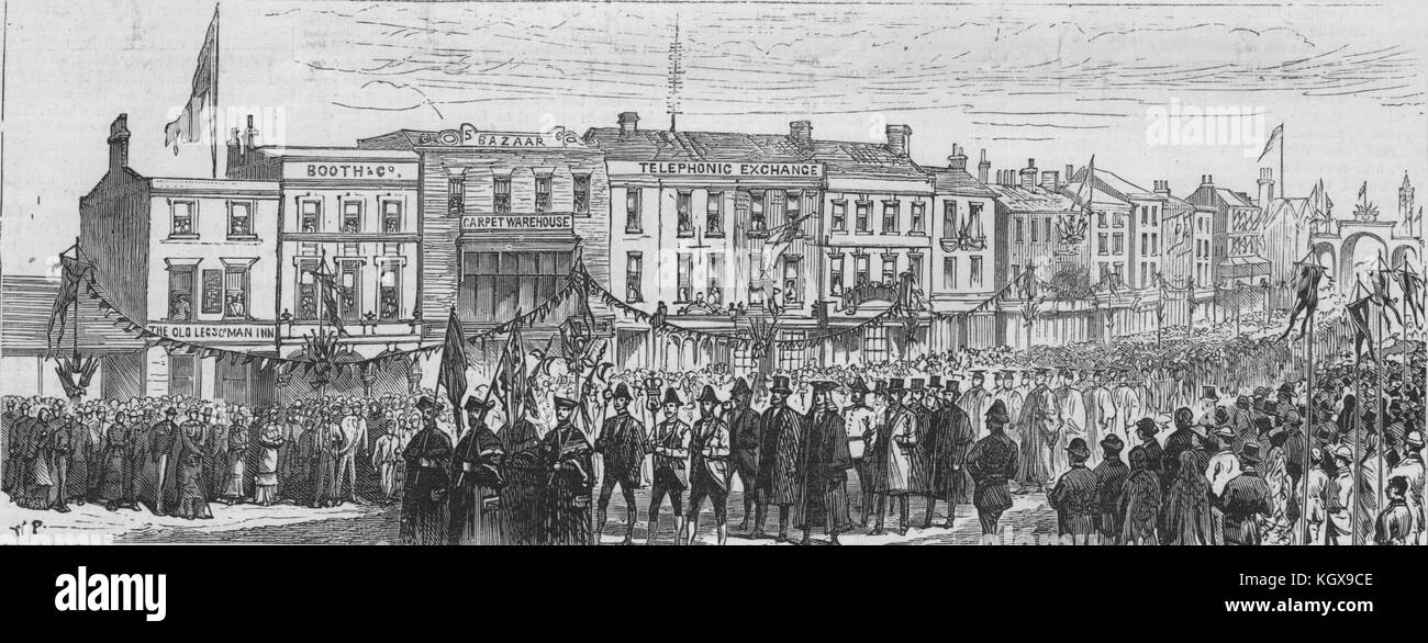 Preston. The Mayor to church. Fishergate & Lune Street processions 1882 ...