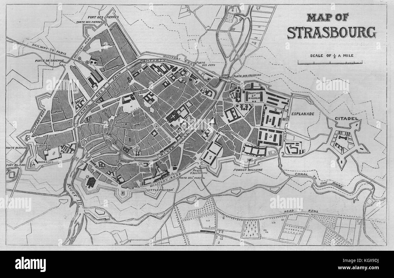 Map of Strasbourg - plan of the city and fortress of Strasbourg. Bas ...