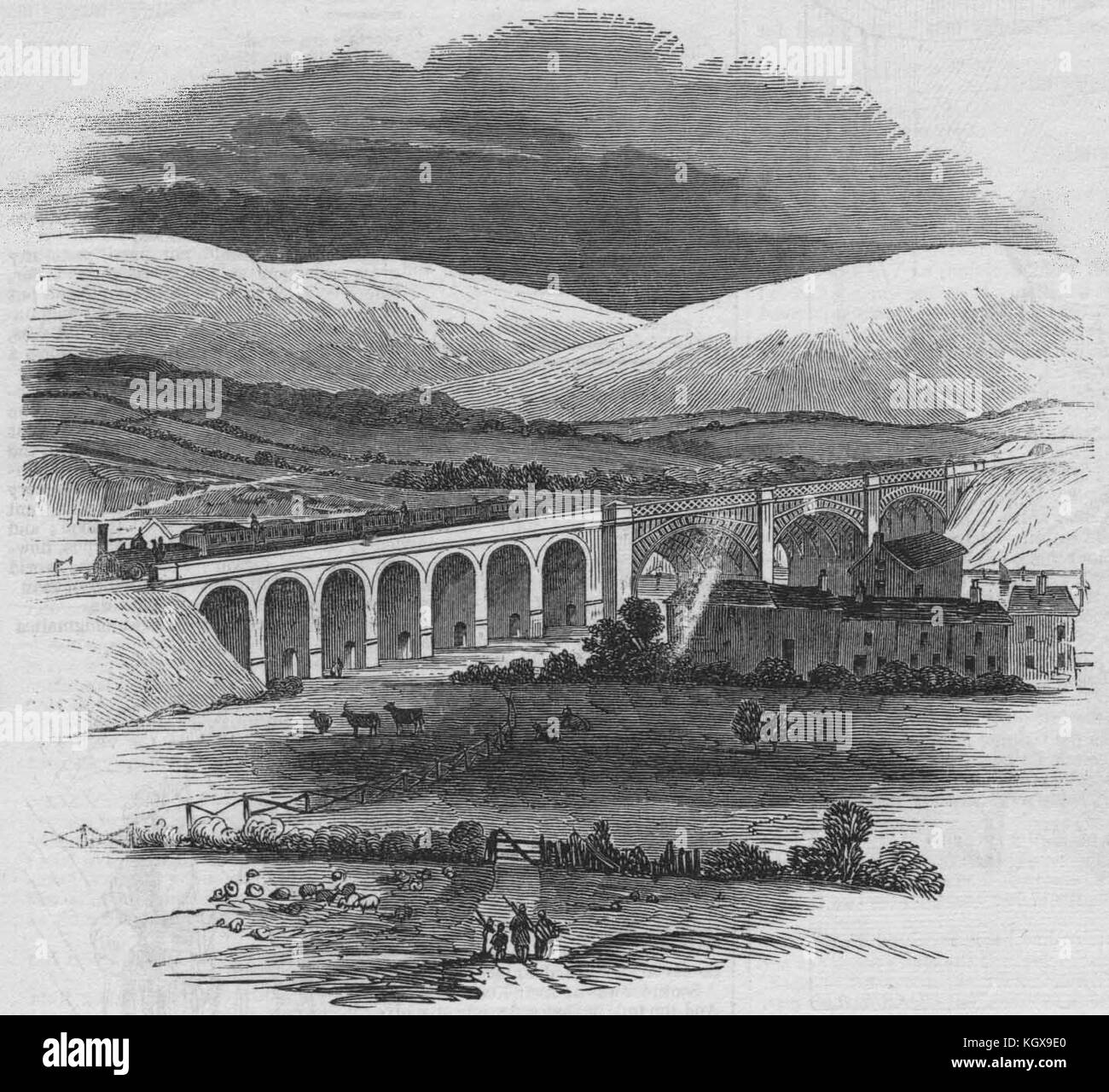 Lancaster. Bridge over the Lune, from the churchyard 1846. The ...