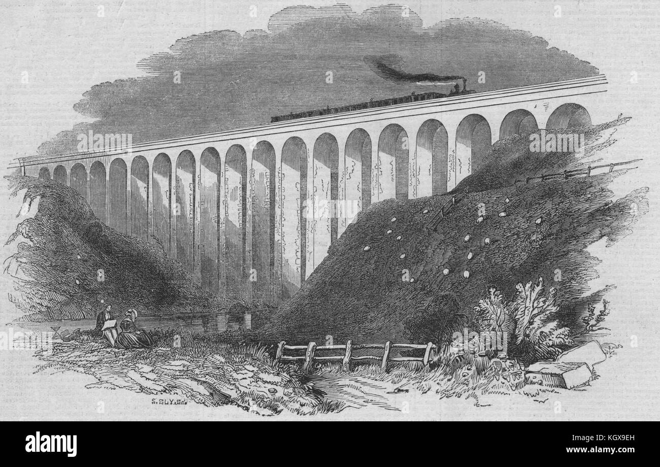 Completion of the South-Eastern Railway. The Folkestone viaduct. Kent ...