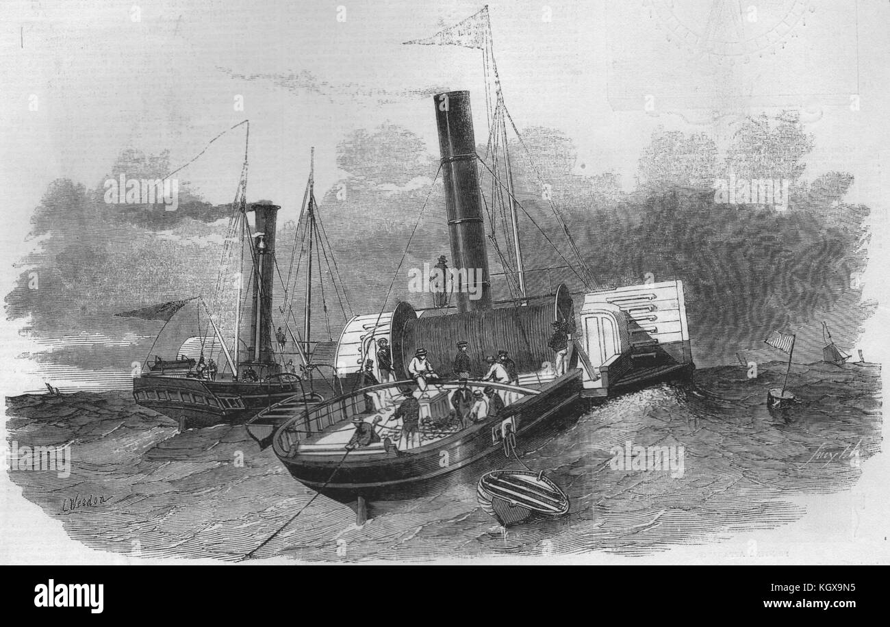 "The Goliah" steamer "paying out" the electric wire. Fine arts 1850 ...