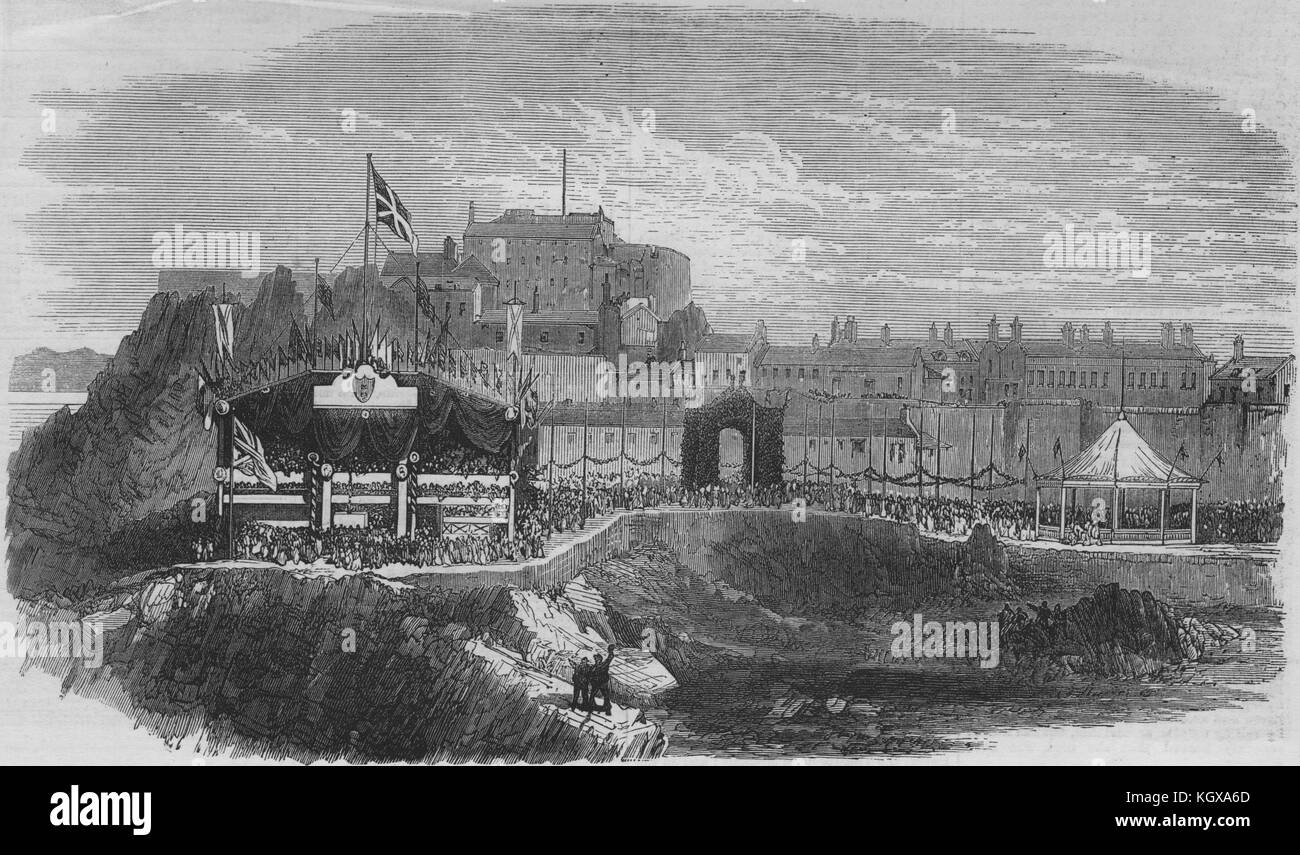 Laying the keystone of new harbour works at Jersey. Channel Islands ...