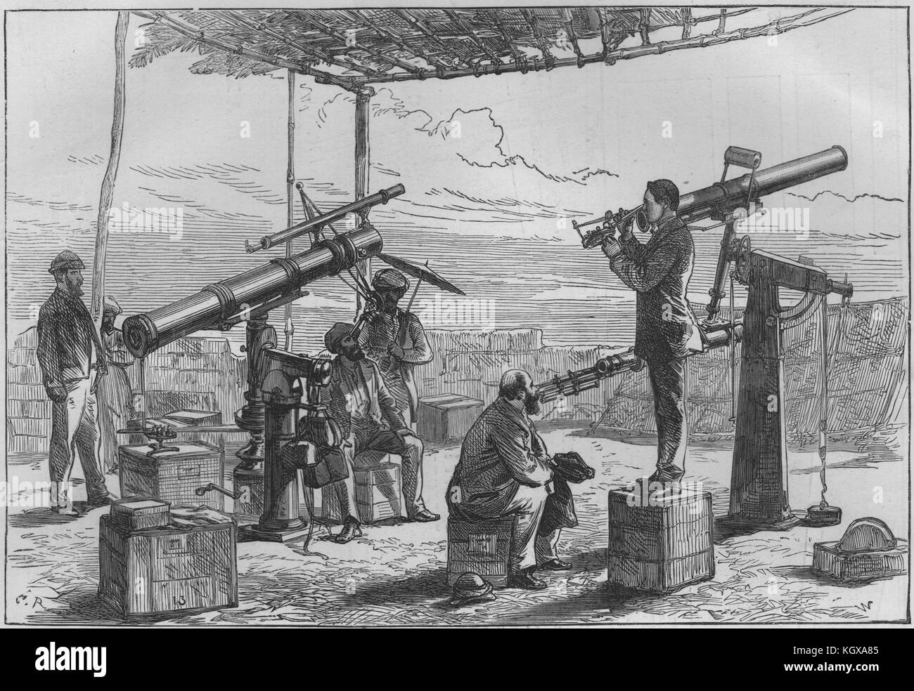 The astronomers waiting for the eclipse. India 1865. The Illustrated ...