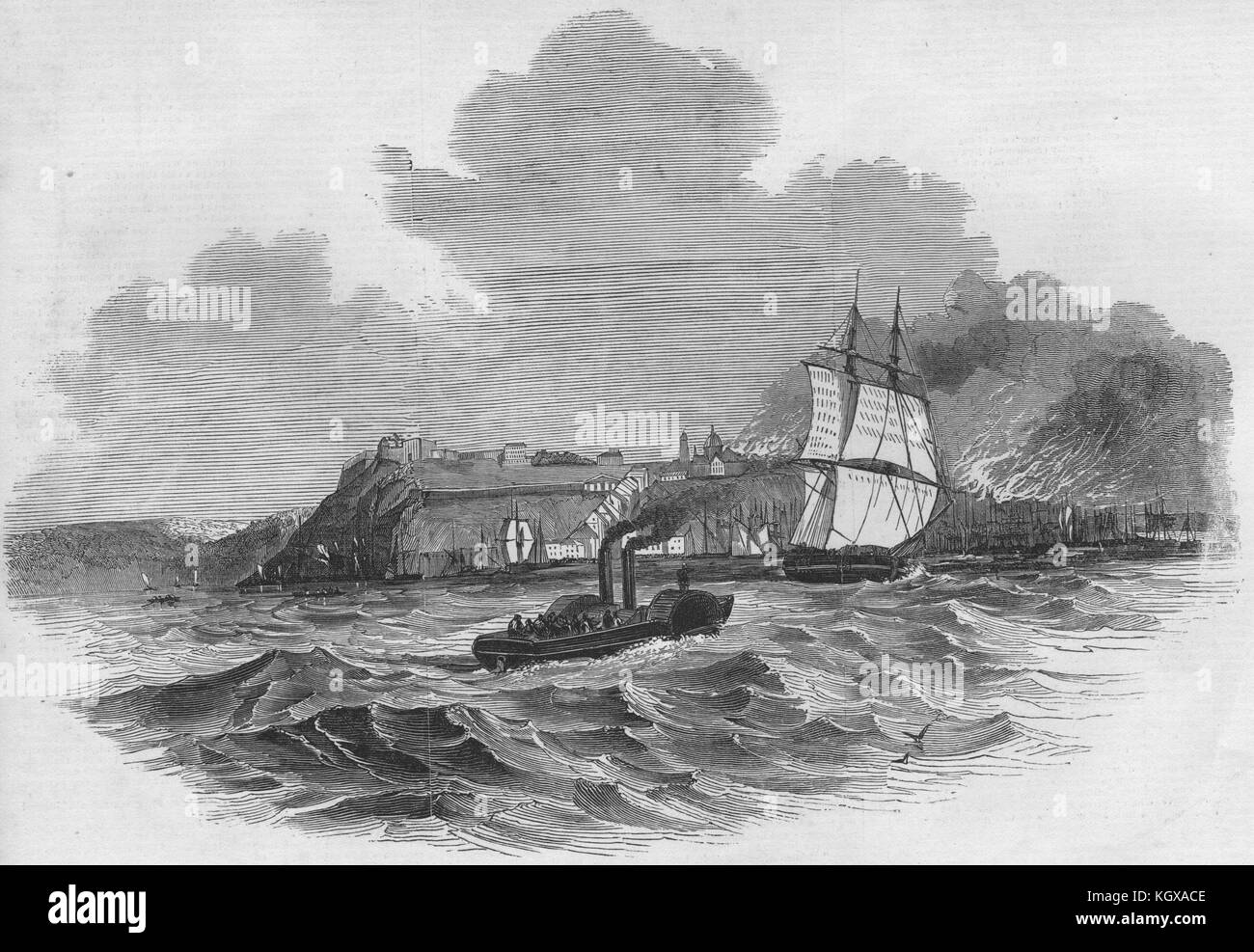 Burning of the city of Quebec. Canada 1845. The Illustrated London News ...