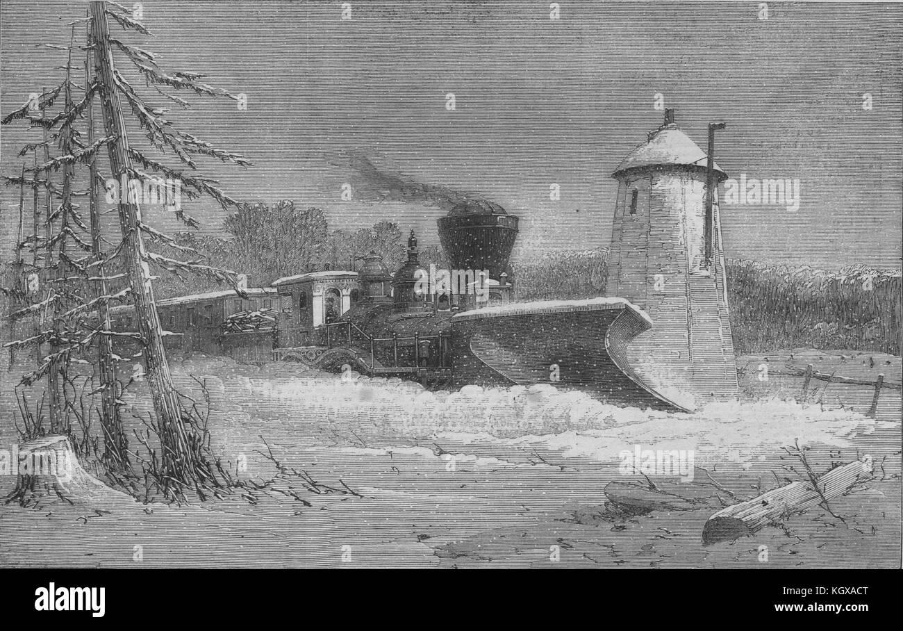 Snow plough on the Trunk Railway, Canada 1862. The Illustrated London ...
