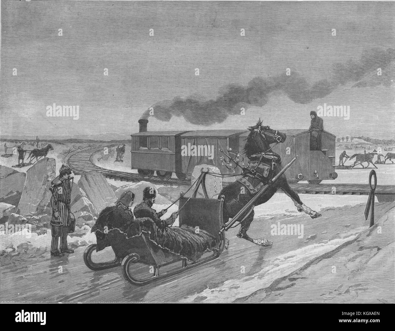 Railway on the ice of the St. Lawrence. Canada 1888. The Illustrated ...