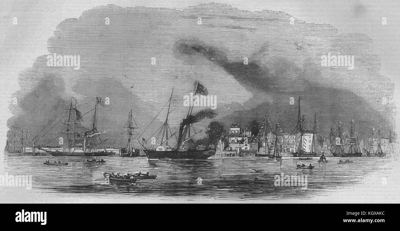 The Royal Yacht off Southampton. Hampshire 1843. The Illustrated London ...