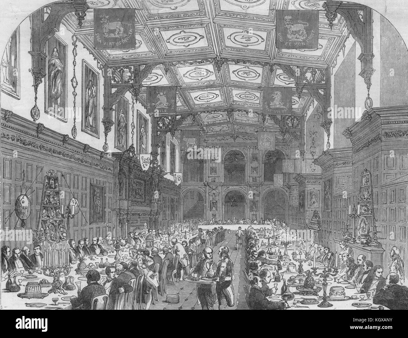 Grand dinner in the hall at Audley End. Essex 1852. The Illustrated ...
