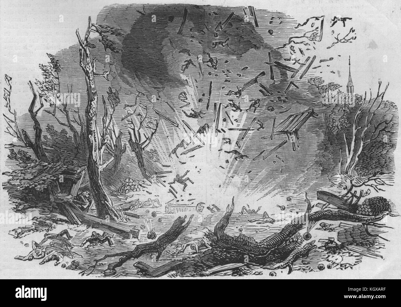 Explosion of the laboratory, at Rendsburg. Germany 1850. The ...