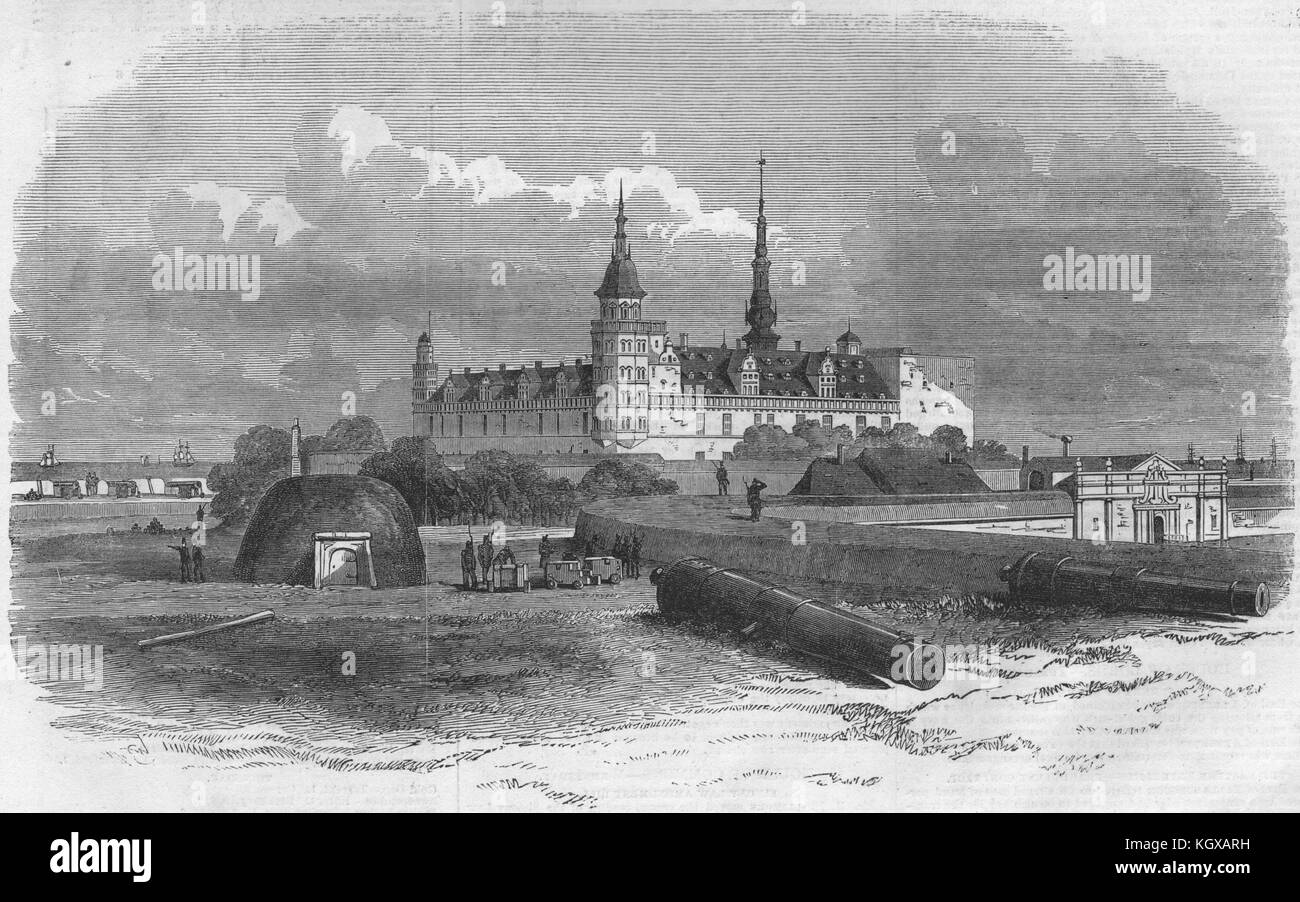 Kronborg Castle, Elsineur, entrance of the sound. Denmark 1854. The ...