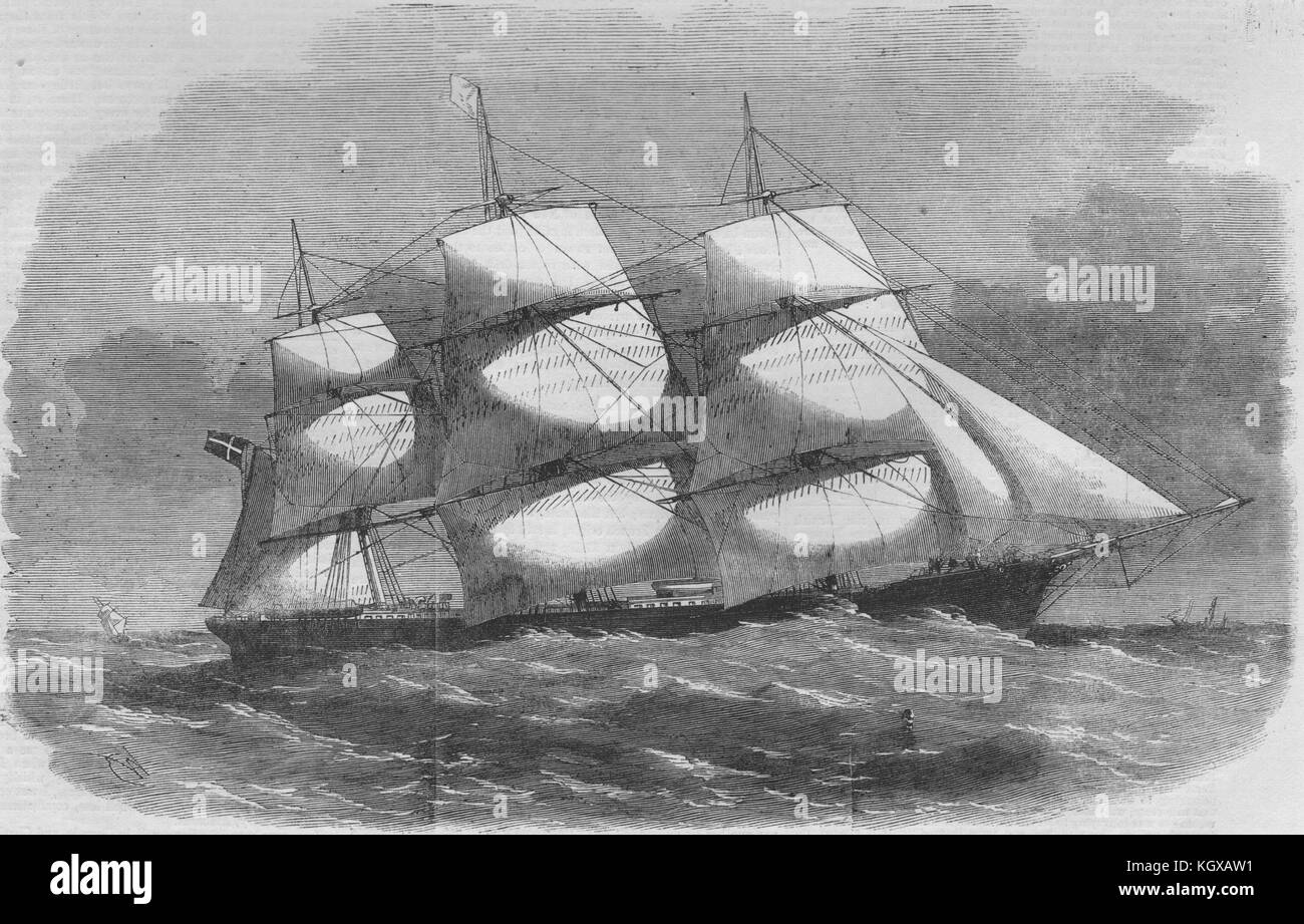 The Danish clipper ship, the "Cimber". Denmark 1858. The Illustrated ...
