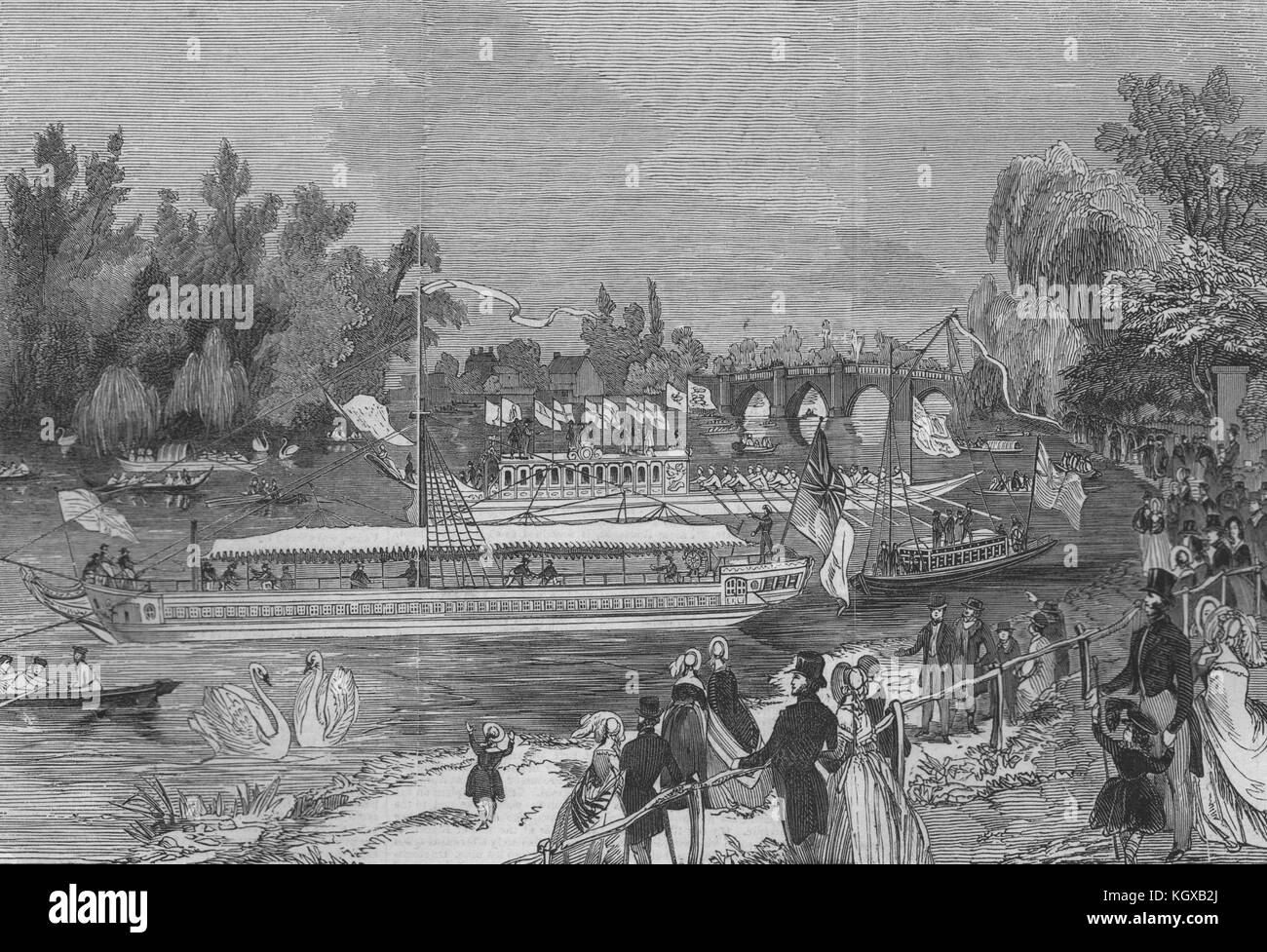 "Swan-Upping" on the Thames. London 1844. The Illustrated London News ...
