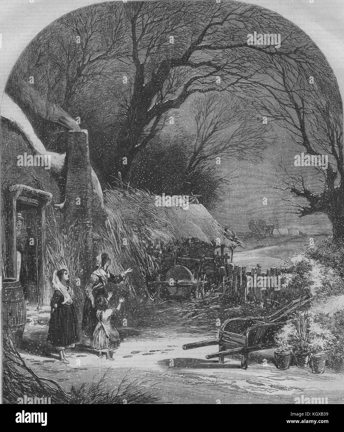 The first fall of snow - drawn by Birket Foster. Landscapes 1859. The ...
