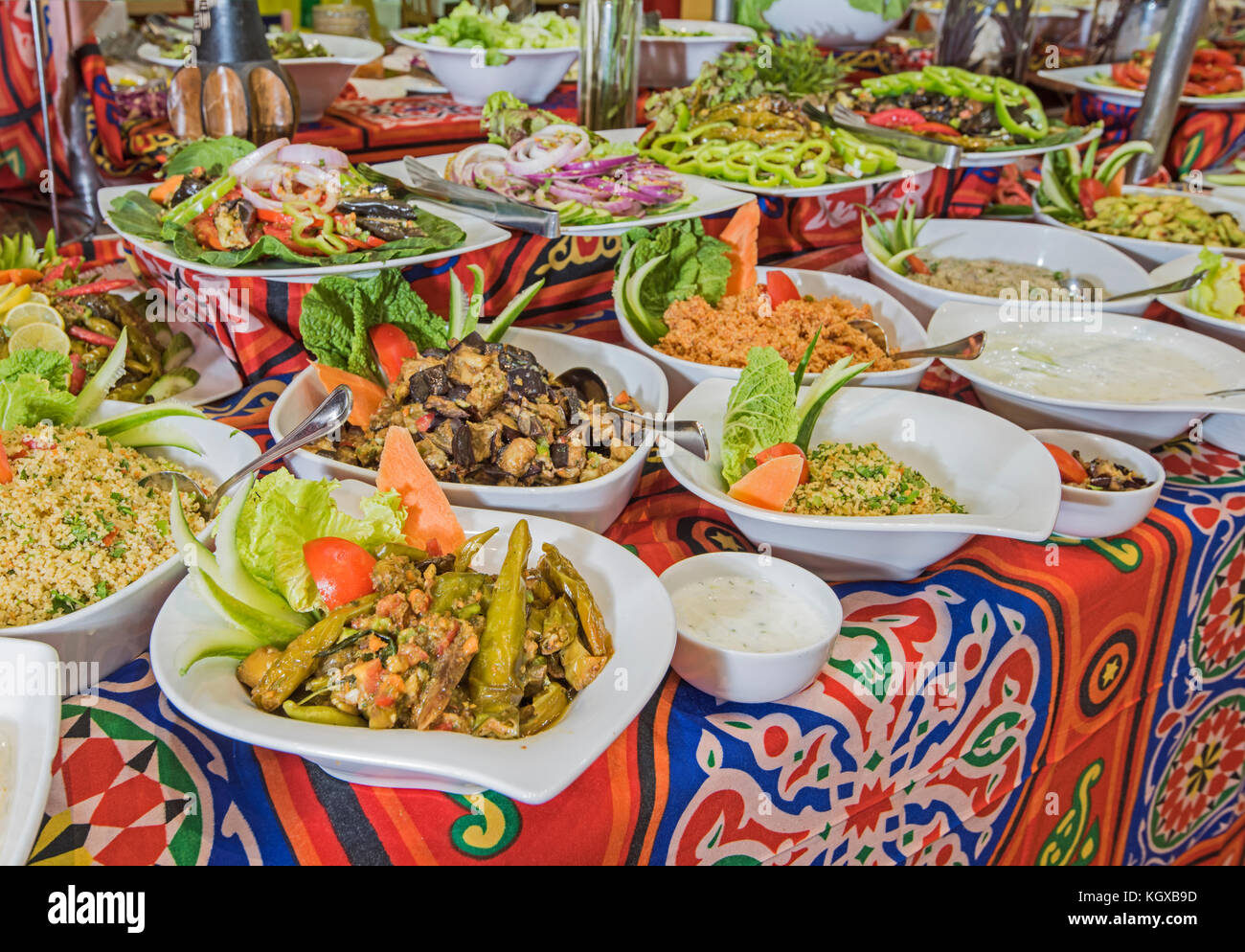 Selection display of salad food at a luxury restaurant buffet bar area ...