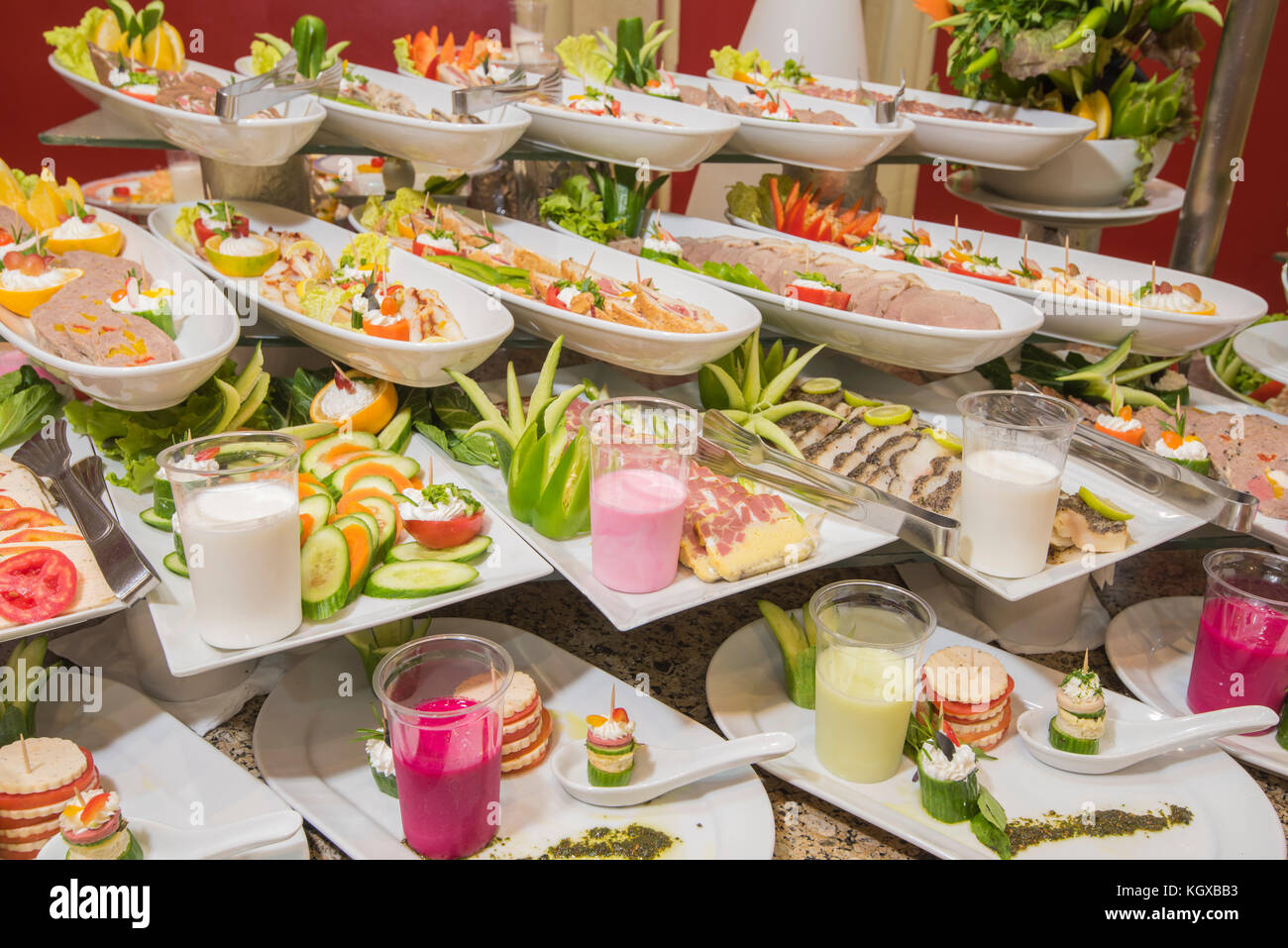 Selection display of a la carte salad food at a luxury restaurant ...