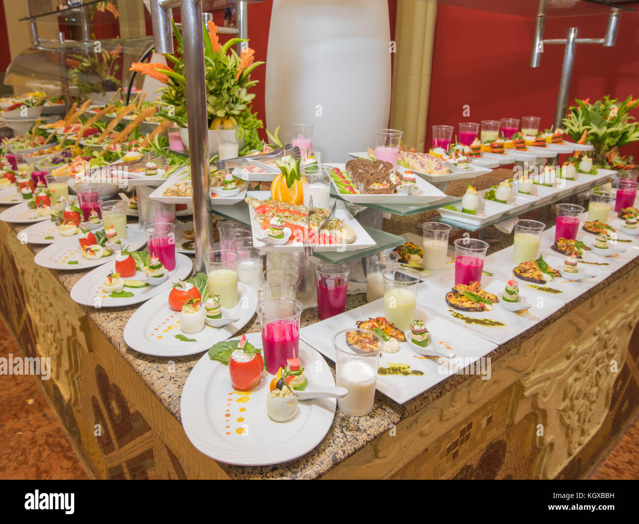 Selection display of a la carte salad food at a luxury restaurant ...